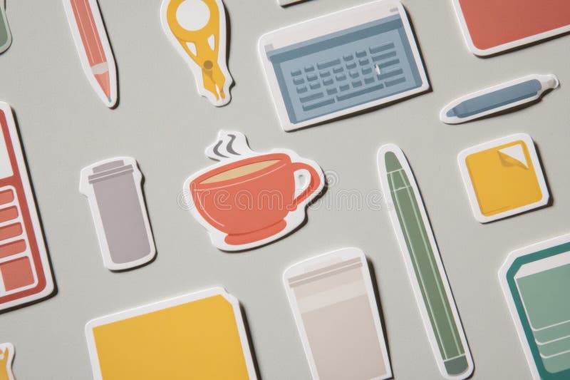 Stylized Minimalist Flat Stickers of Office Tools Arranged on a Neutral ...
