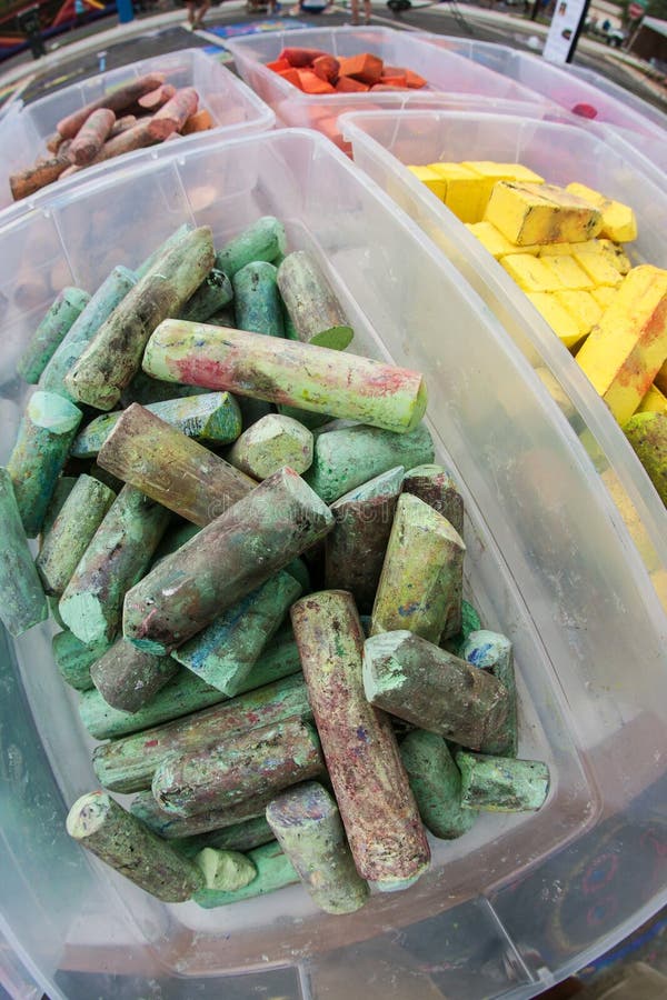 Colorful Sticks of Chalk Sit in Plastic Containers Stock Image - Image ...