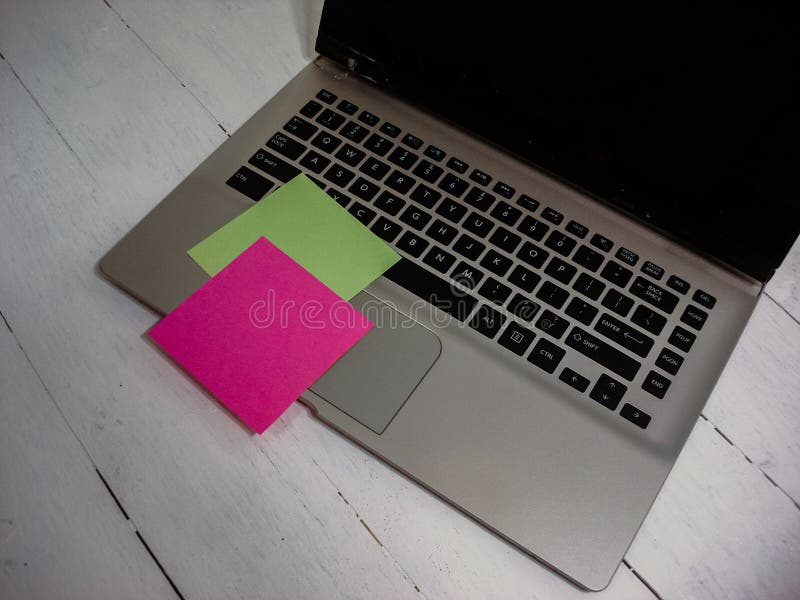 Colorful Sticky Note on Laptop Keyboard. Post it on Keyboard Stock ...