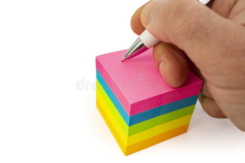 Colorful Sticky Note Stack with a Hand Holding a Roller Ball Pen , with ...
