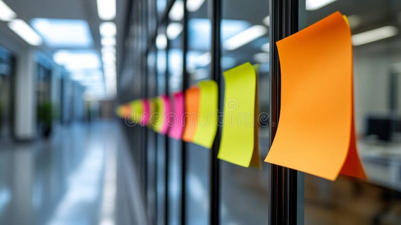 Colorful Sticky Notes Adorn Office Glass Partition Stock Illustration ...