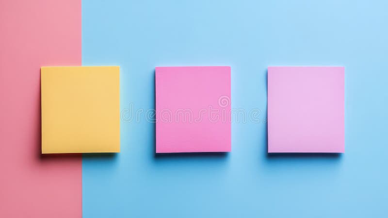 Colorful Sticky Notes Arranged on a Blue and Pink Background Stock ...