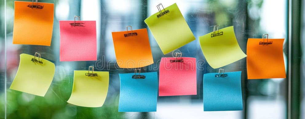 Colorful Sticky Notes Arranged on Glass Surface, Showcasing Creativity ...