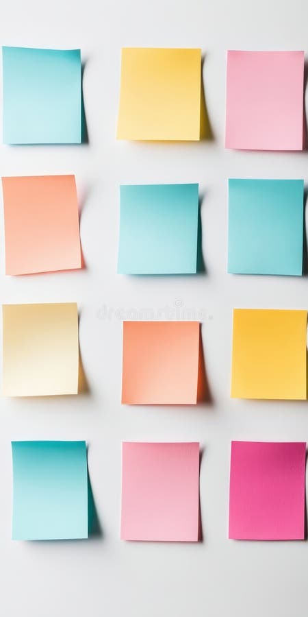 Colorful Sticky Notes Arranged in a Grid Pattern on a White Background ...