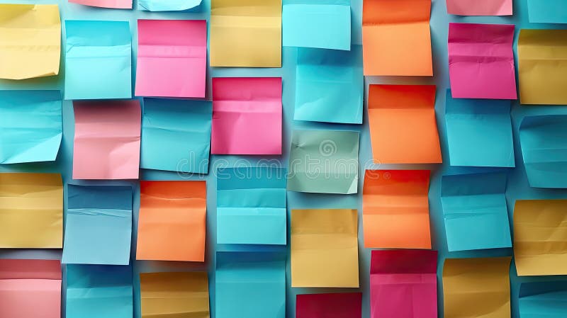 Colorful Sticky Notes Arranged in a Neat Pattern on a Blue Background ...
