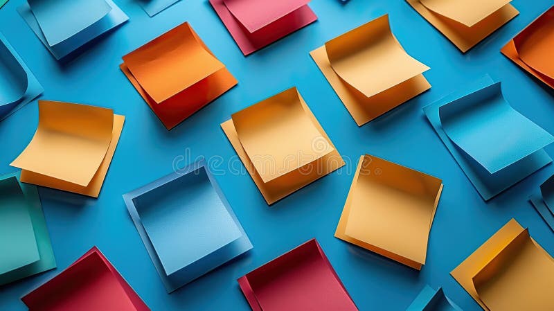Colorful Sticky Notes Arranged in a Repeating Pattern on a Blue ...