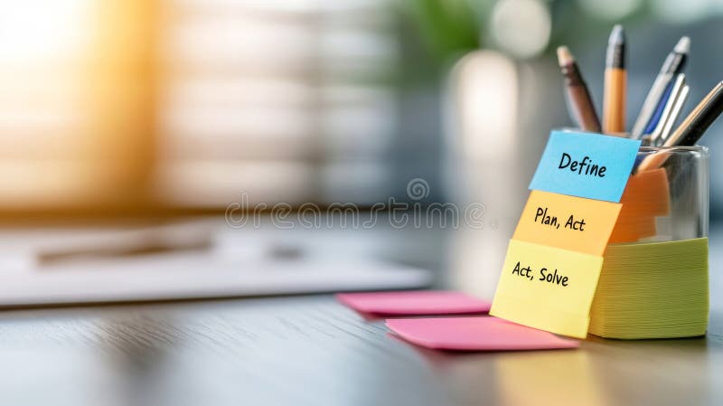 Colorful Sticky Notes Arranged in a Row on a Desk To Outline Steps of ...