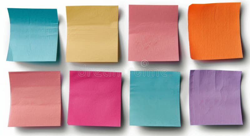 Colorful Sticky Notes Attached To Clips on a White Background Stock ...