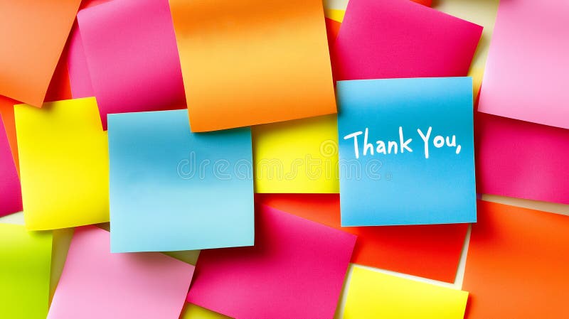 Colorful Sticky Notes Background with a Blue Note Saying Thank You in ...