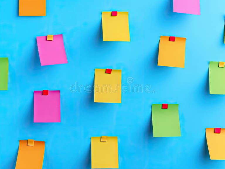 Colorful Sticky Notes on a Blue Background. Ideal Visual for Planning ...