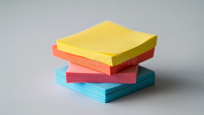 Colorful Sticky Notes on Blue Background. Stack of Blank Yellow, Orange ...
