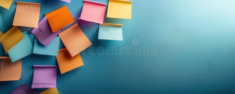 Colorful Sticky Notes on Blue Whiteboard for Task Management and Idea ... Colorful Sticky Notes on Blue Whiteboard for Task Management and Idea ...