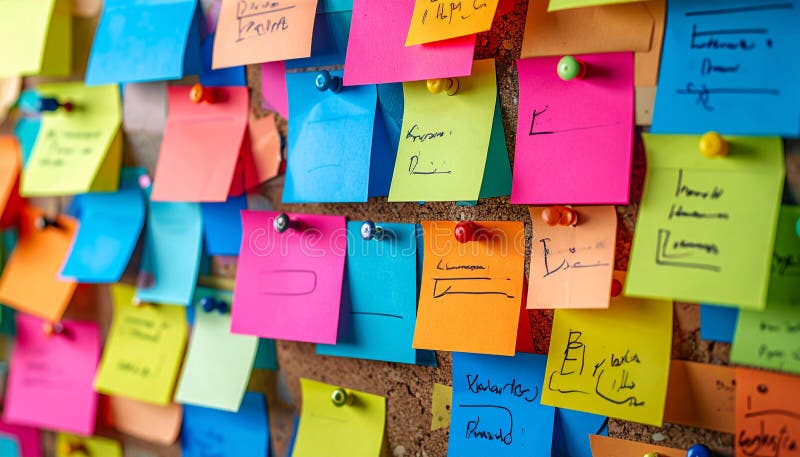 Colorful Sticky Notes on Bulletin Board. Back To School Concept ...
