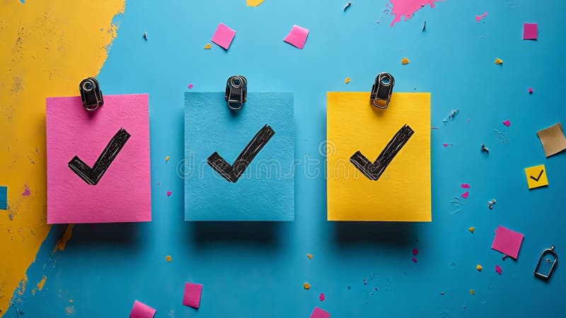 Colorful Sticky Notes with Check Marks on Vibrant Background Create ...