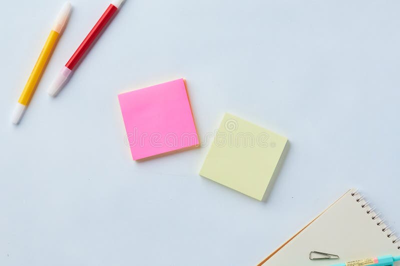 Colorful Sticky Notes on a Clean Surface with Stationery Items in a ...