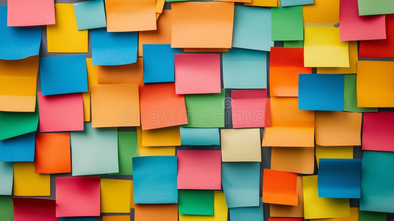 Colorful Sticky Notes Clustering Gray Wall Surface, Representing ...