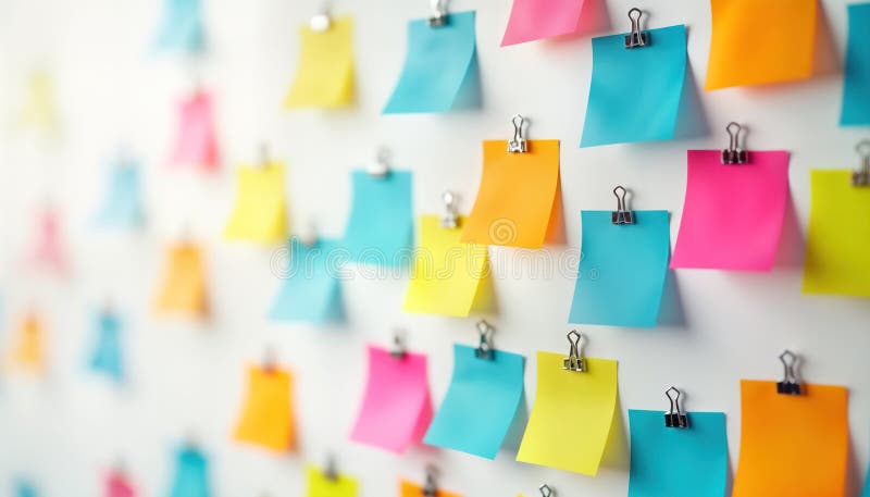 Colorful Sticky Notes Cover White Wall. Team Brainstorm Session in ...