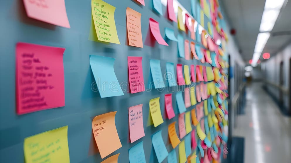 Colorful Sticky Notes Covering a Glass Wall, a Visual Representation of ...