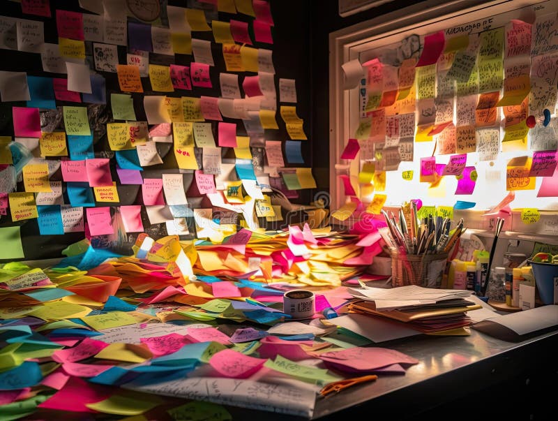 Colorful Sticky Notes in Creative Workspace Stock Illustration ...