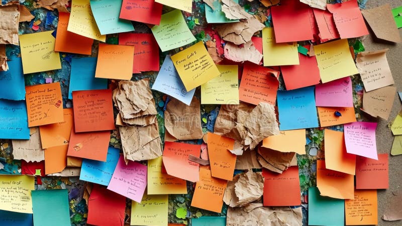 Colorful Sticky Notes Covering Office Wall, Brainstorming and ...