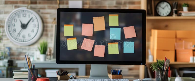 Colorful Sticky Notes are Displayed on a Computer Monitor in a ...