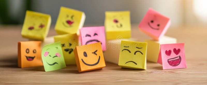 The Colorful Sticky Notes Displaying Various Emotional Expressions on a ...
