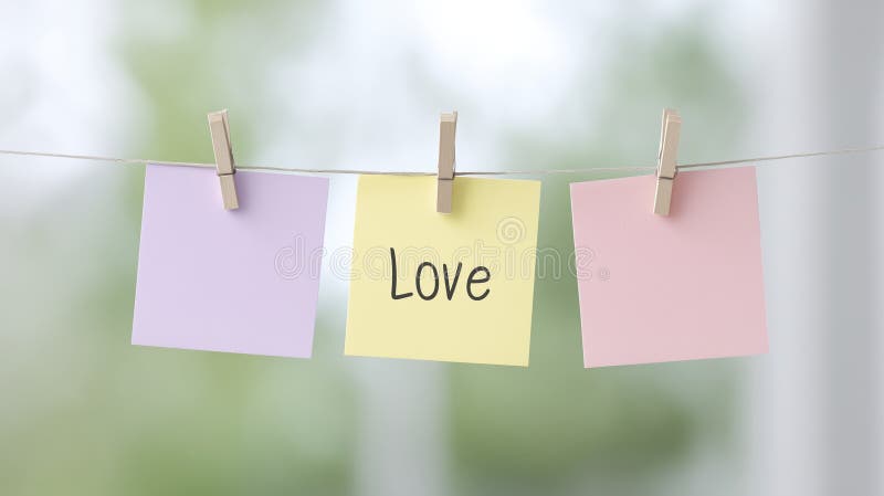 Colorful Sticky Notes with the Word Love Displayed on a String ...