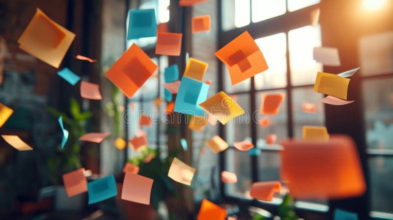 Colorful Sticky Notes Floating in Airy Workspace Stock Illustration ...
