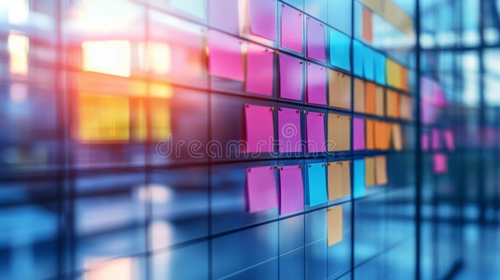Colorful Sticky Notes on a Glass Wall Display Ideas Stock Illustration ...