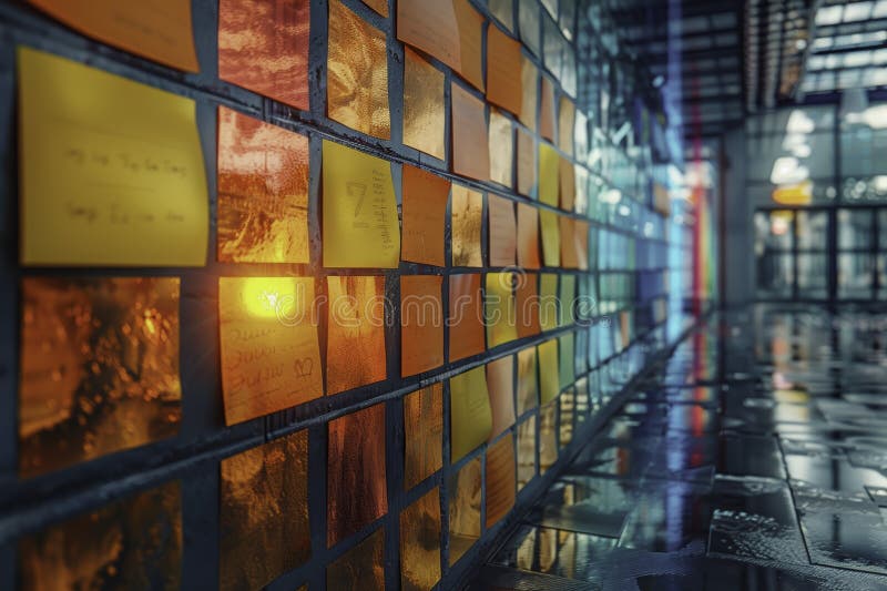 Colorful Sticky Notes on a Glass Wall in an Office Space with ...