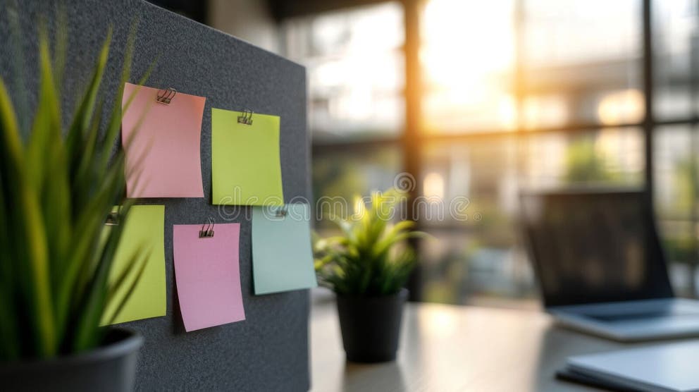Colorful Sticky Notes on a Gray Office Board Stock Illustration ...