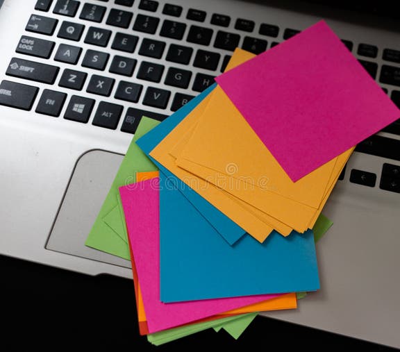 Colorful Sticky Notes on Keyboard. Editorial Photography - Image of ...