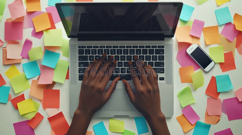 Colorful Sticky Notes Laptop Illustration Stock Photo - Image of ...