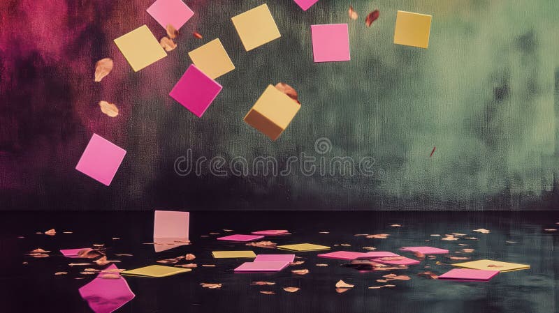 Colorful Sticky Notes and Leaves Falling Against a Textured Background ...