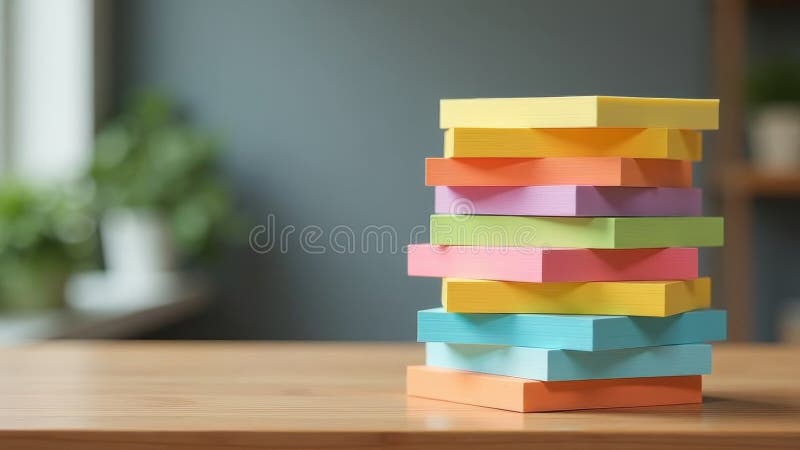 Colorful Sticky Notes Lie in a Stack on a Wooden Table Stock Image ...