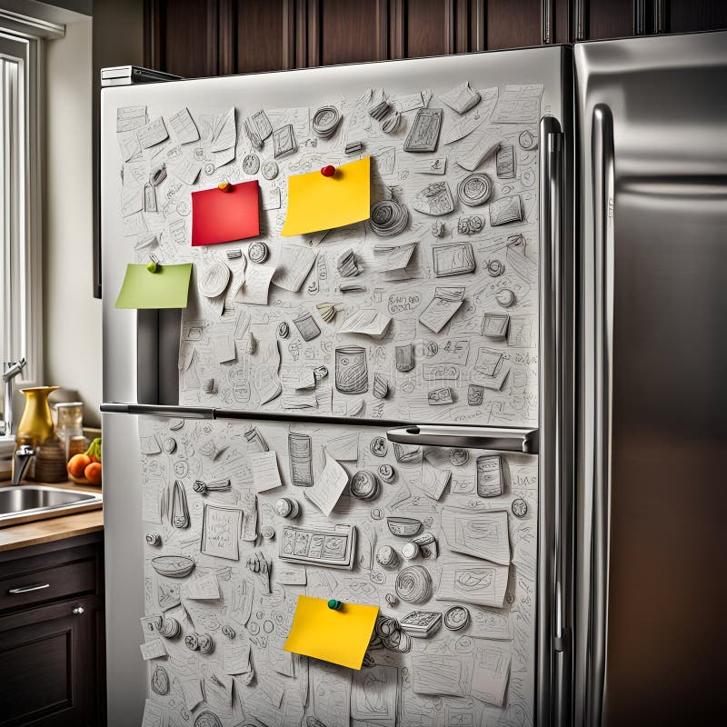 Colorful Sticky Notes and Magnets on a Refrigerator. Generative AI ...