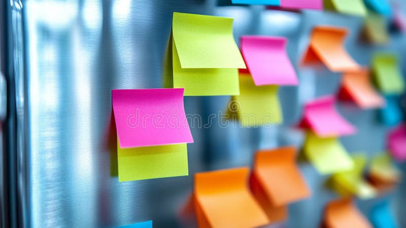 Colorful Sticky Notes on a Metallic Surface Create an Organized Mess in ...