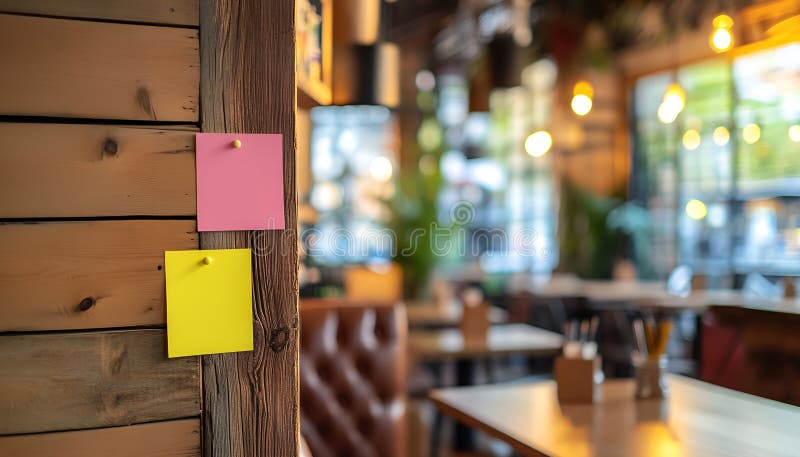 Colorful Sticky Notes on Modern Wooden Wall in Cozy Cafe Setting ...