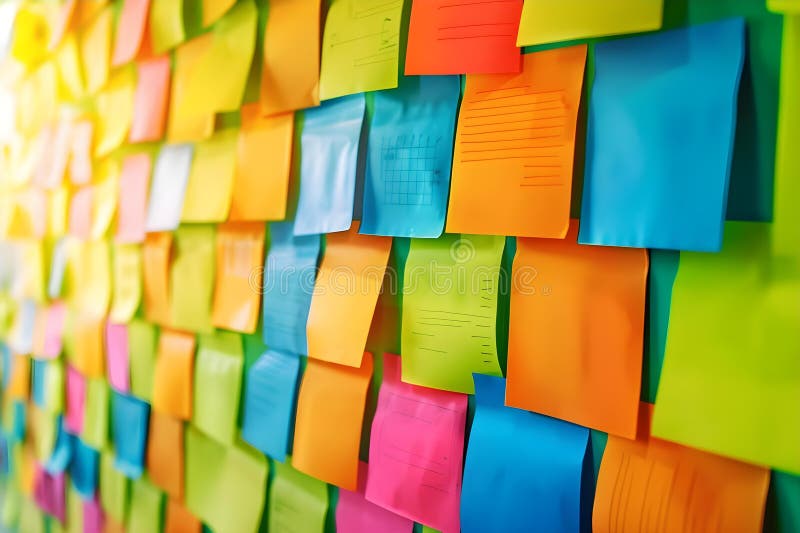 Colorful Sticky Notes on Office Wall Symbolize Creative Space for ...