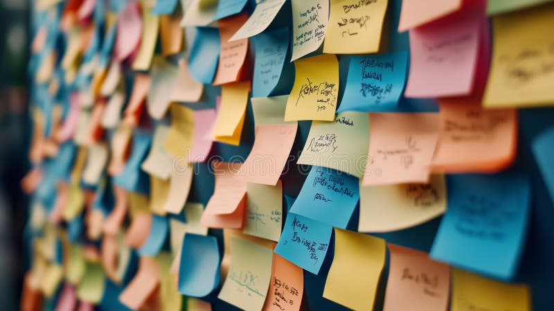 Colorful Sticky Notes Organized on a Wall in a Creative Workspace ...
