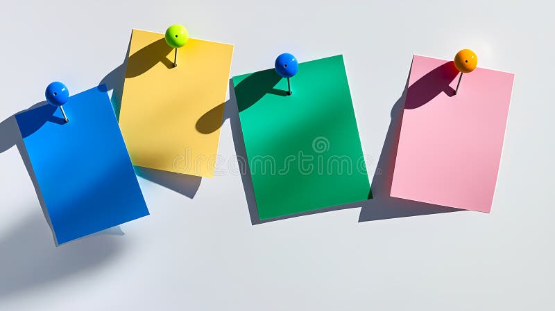Colorful Sticky Notes Pinned To White Background Creating Long Shadows ...