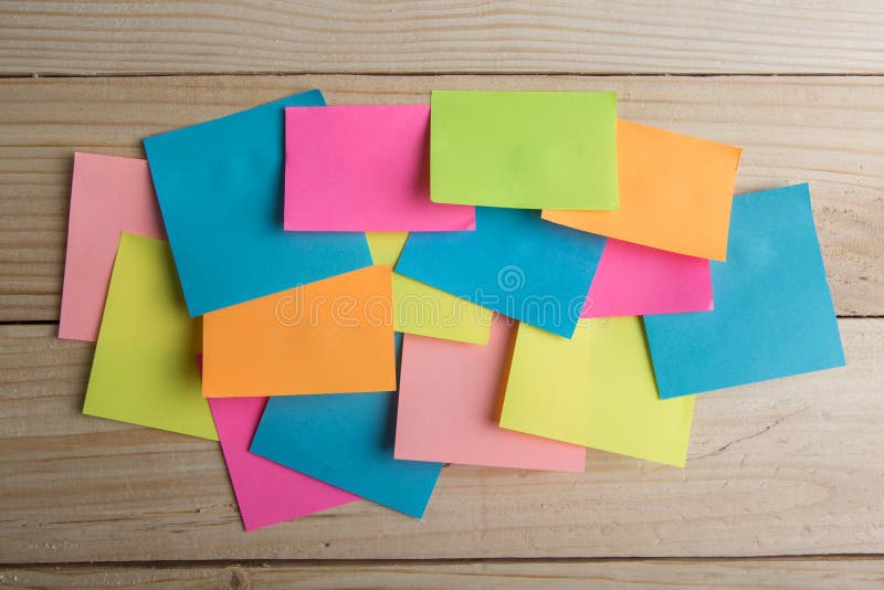 Colorful Sticky Notes on the Plank Board Stock Photo - Image of attach ...