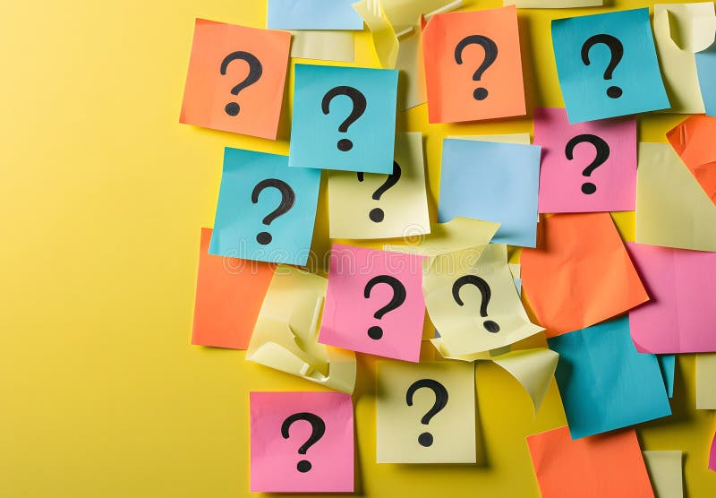 Colorful Sticky Notes with Question Marks on Yellow Background Stock ...