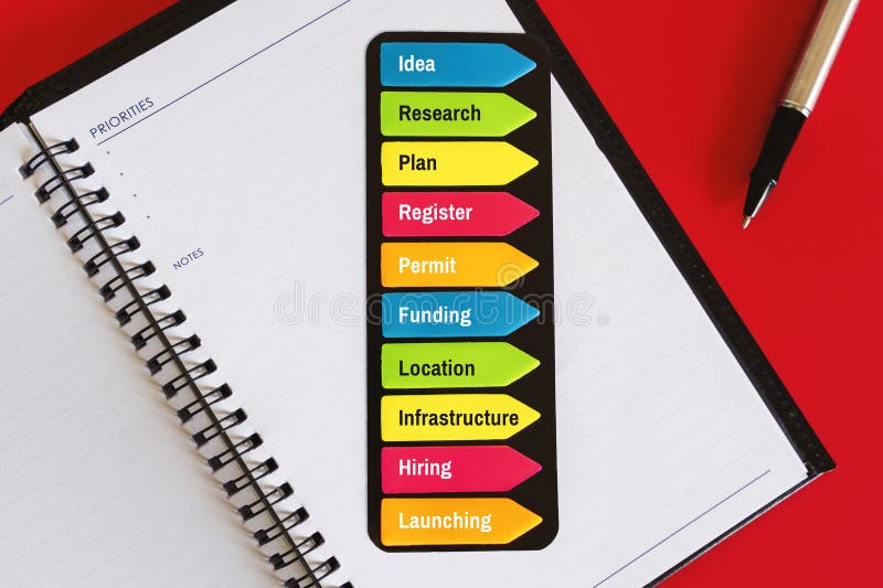 Colorful Sticky Notes on Red Background with Diary Book and Pen ...