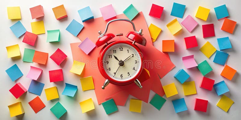 Colorful Sticky Notes and a Red Clock Boosting Productivity and Time ...