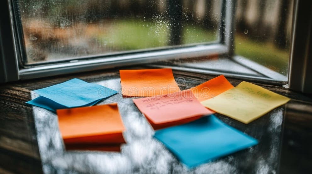 Colorful Sticky Notes Rest on a Window Sill Stock Illustration ...