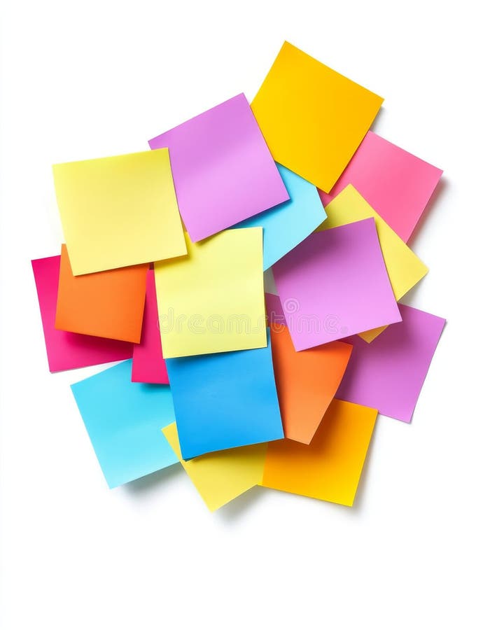 Colorful Sticky Notes Scattered Across a Clean White Background in ...