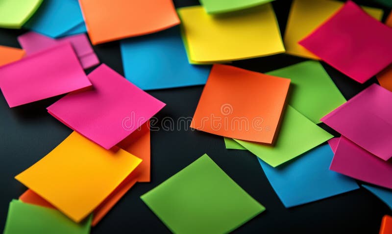Colorful Sticky Notes Scattered on Black Surface for Organization and ...