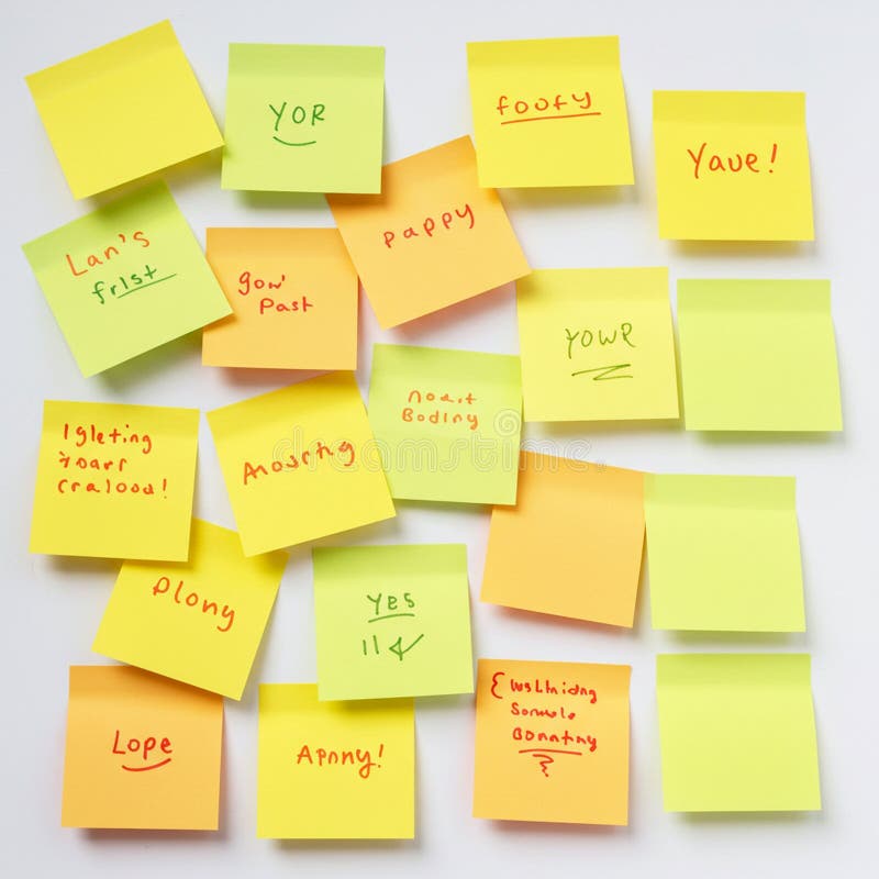 Colorful Sticky Notes Scattered on a White Surface, Featuring Various ...