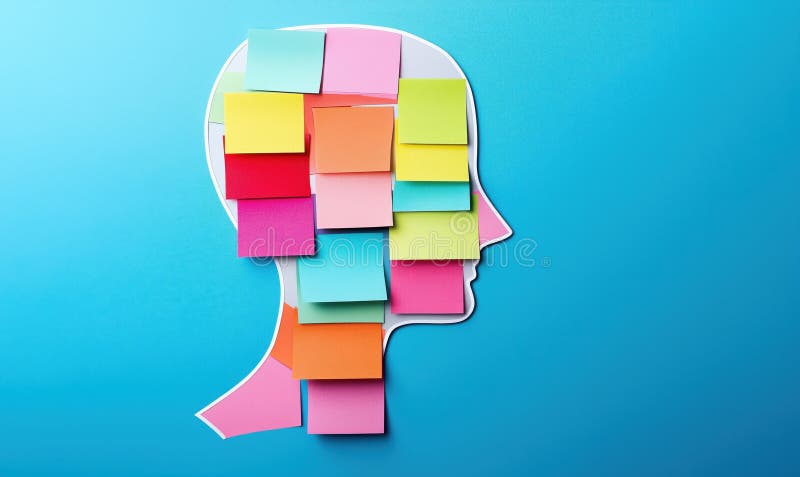 Colorful Sticky Notes on Silhouette Representing Thoughts, Ideas, and ...